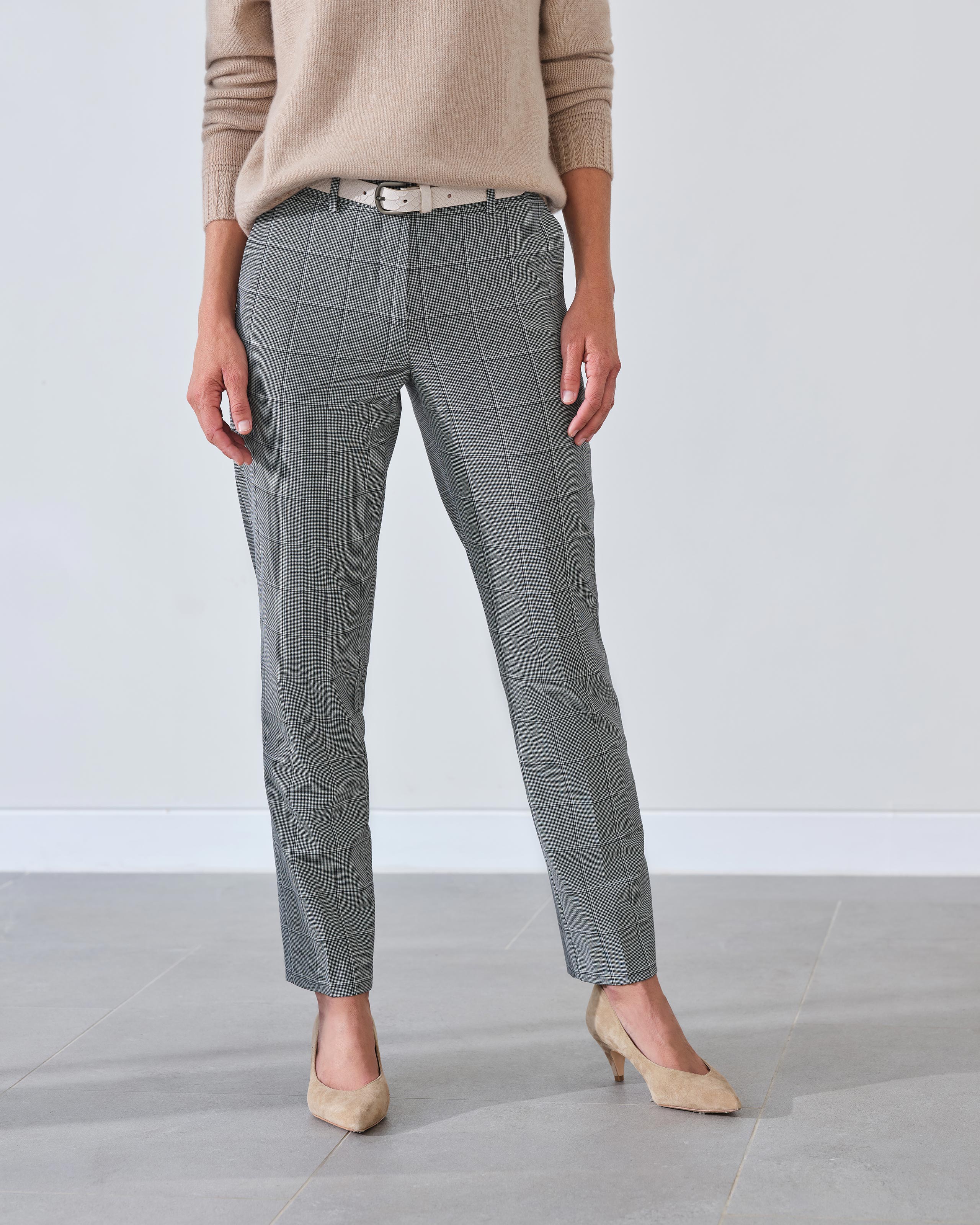 Black Windowpane Check Slim Leg Wool Blend Trouser Pure Collection