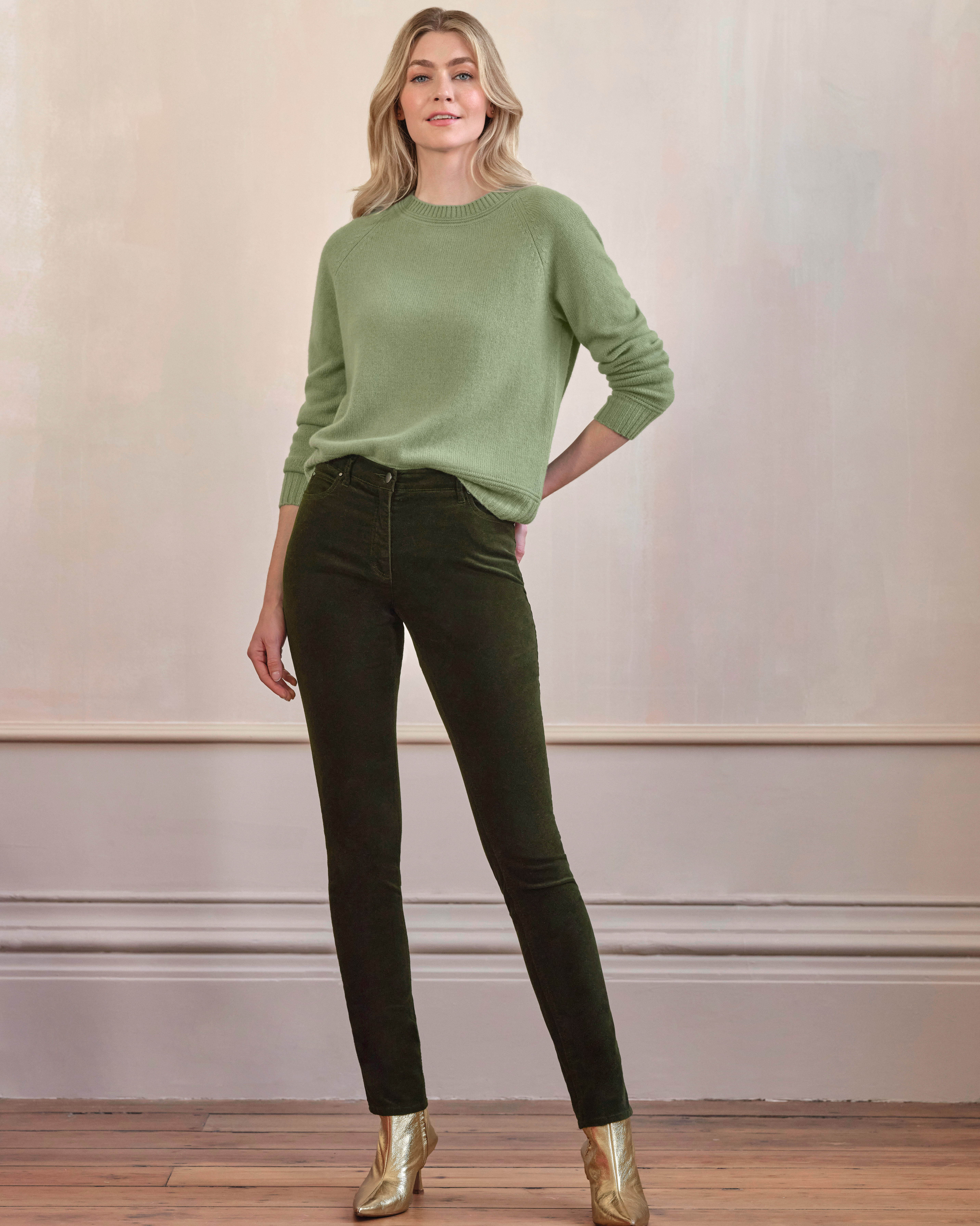 Rich Olive | Washed Velvet Jean | Pure Collection