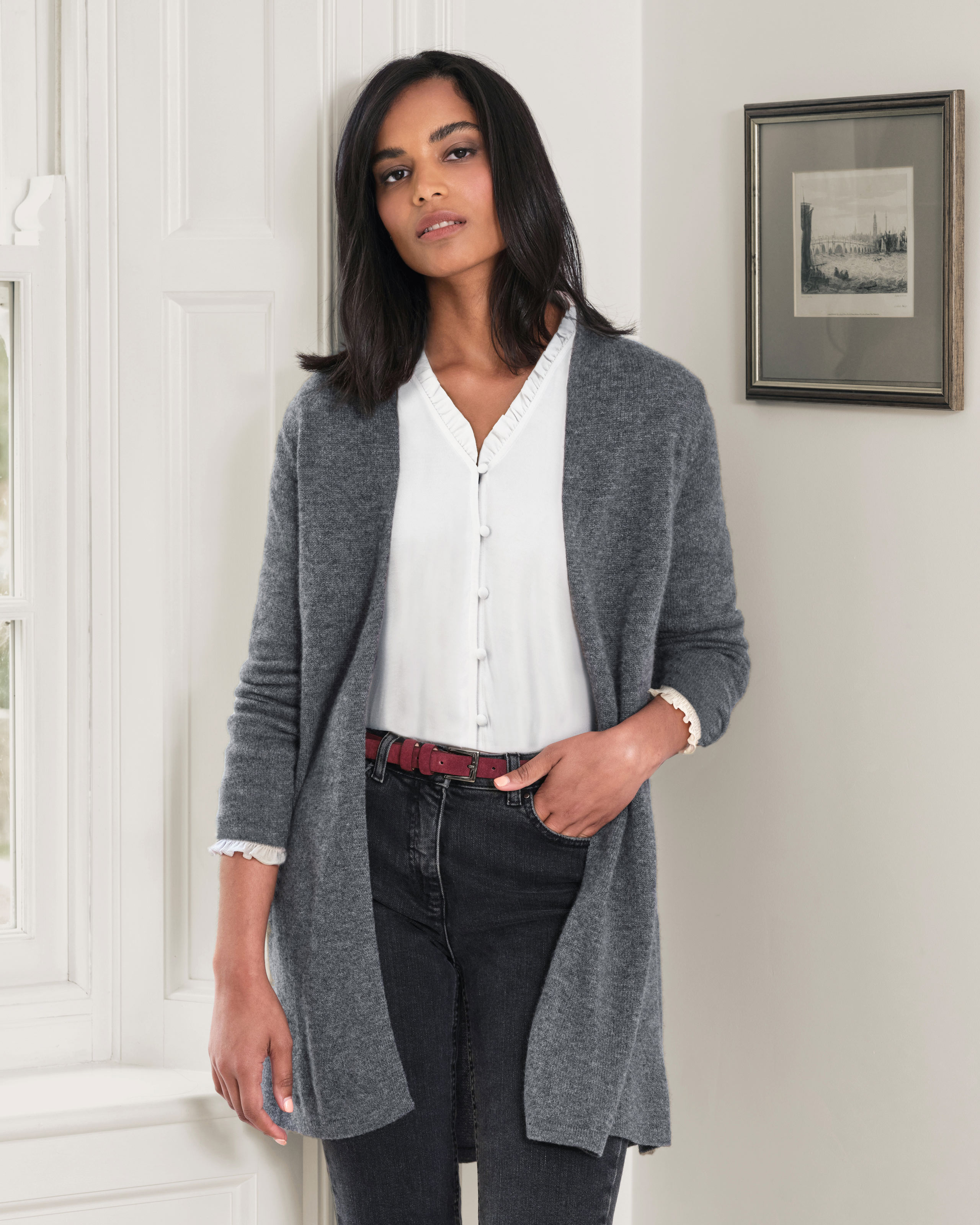 Soft Charcoal | Gassato Lightweight Cashmere Swing Cardigan | Pure ...
