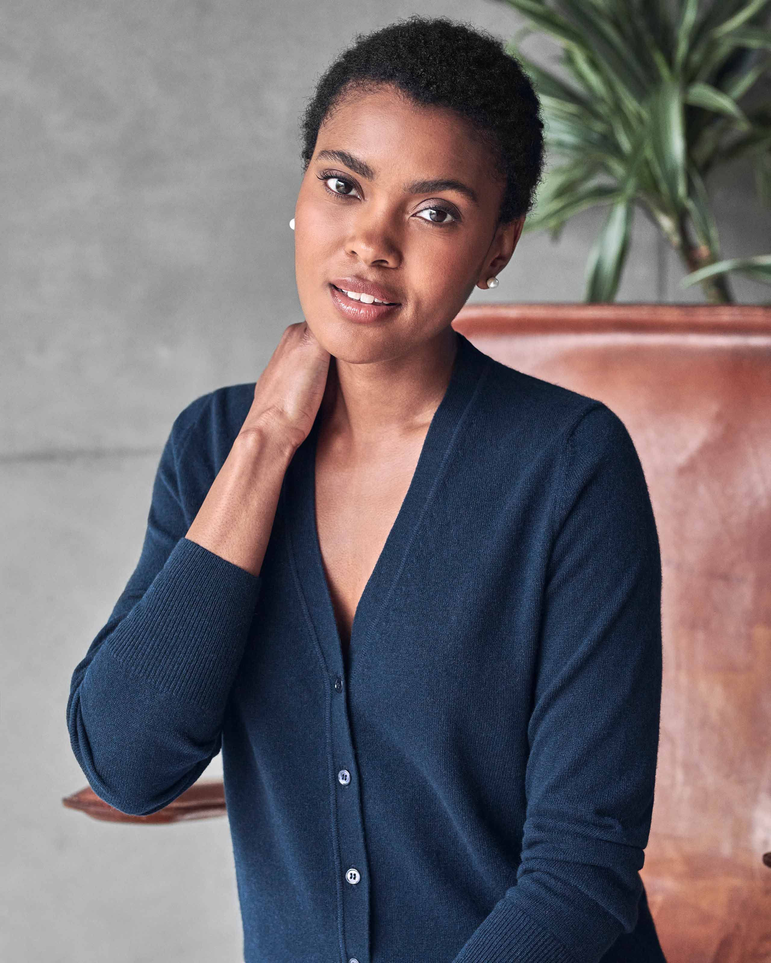 Navy | Cashmere V Neck Cardigan | Pure Collection
