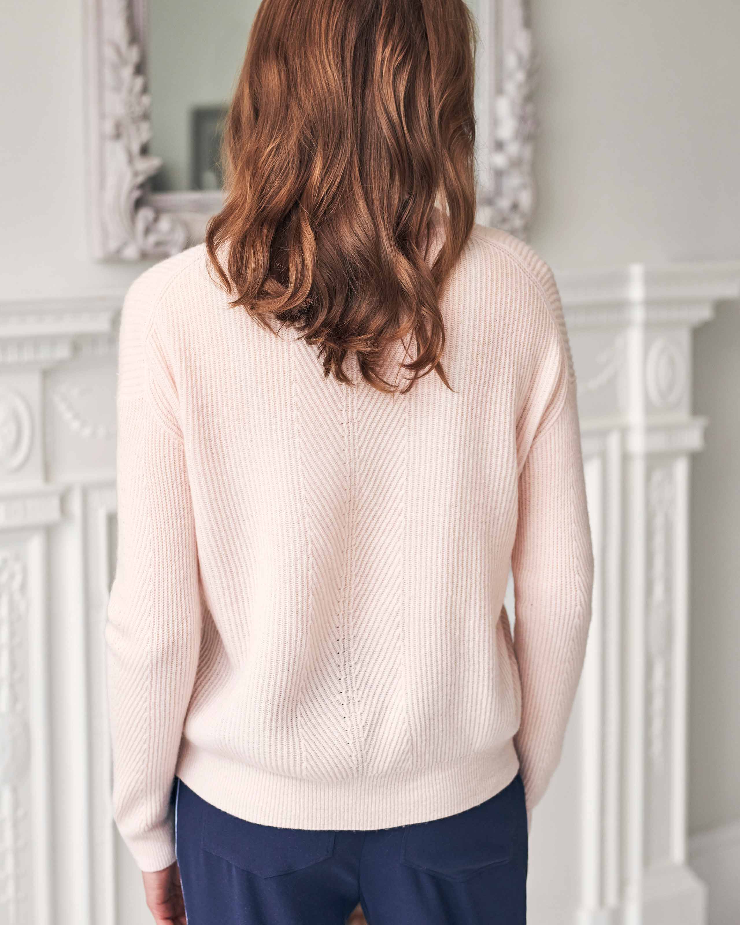 Soft Pink Wool Cashmere Ribbed V Neck Cardigan Pure Collection
