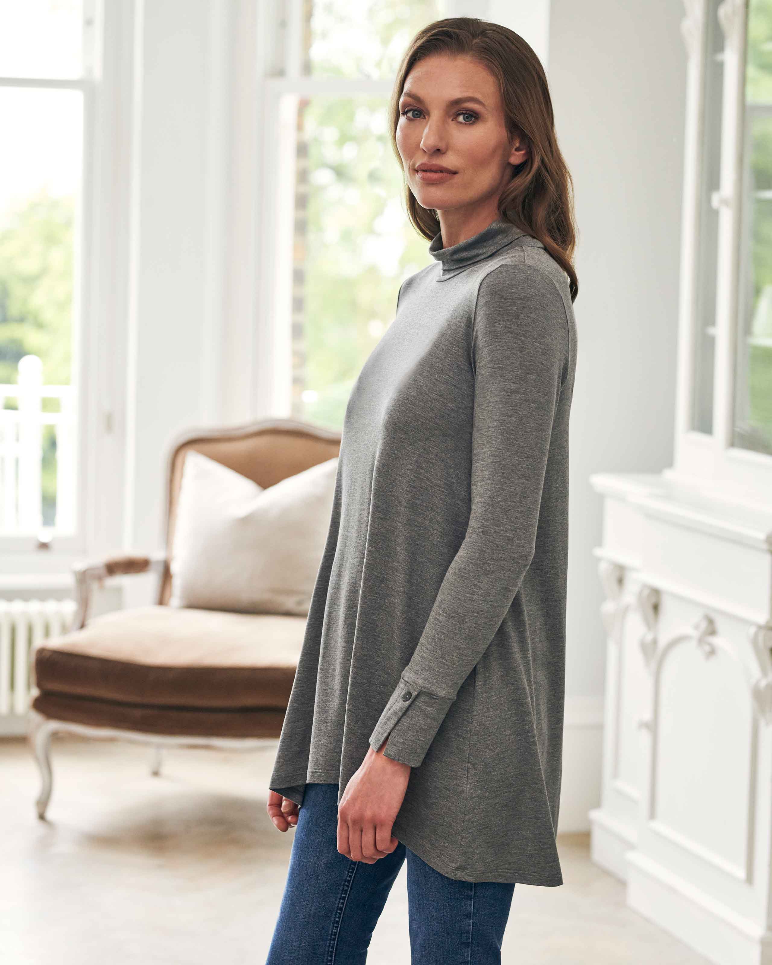 Charcoal | Soft Roll Jersey Tunic | Pure Collection