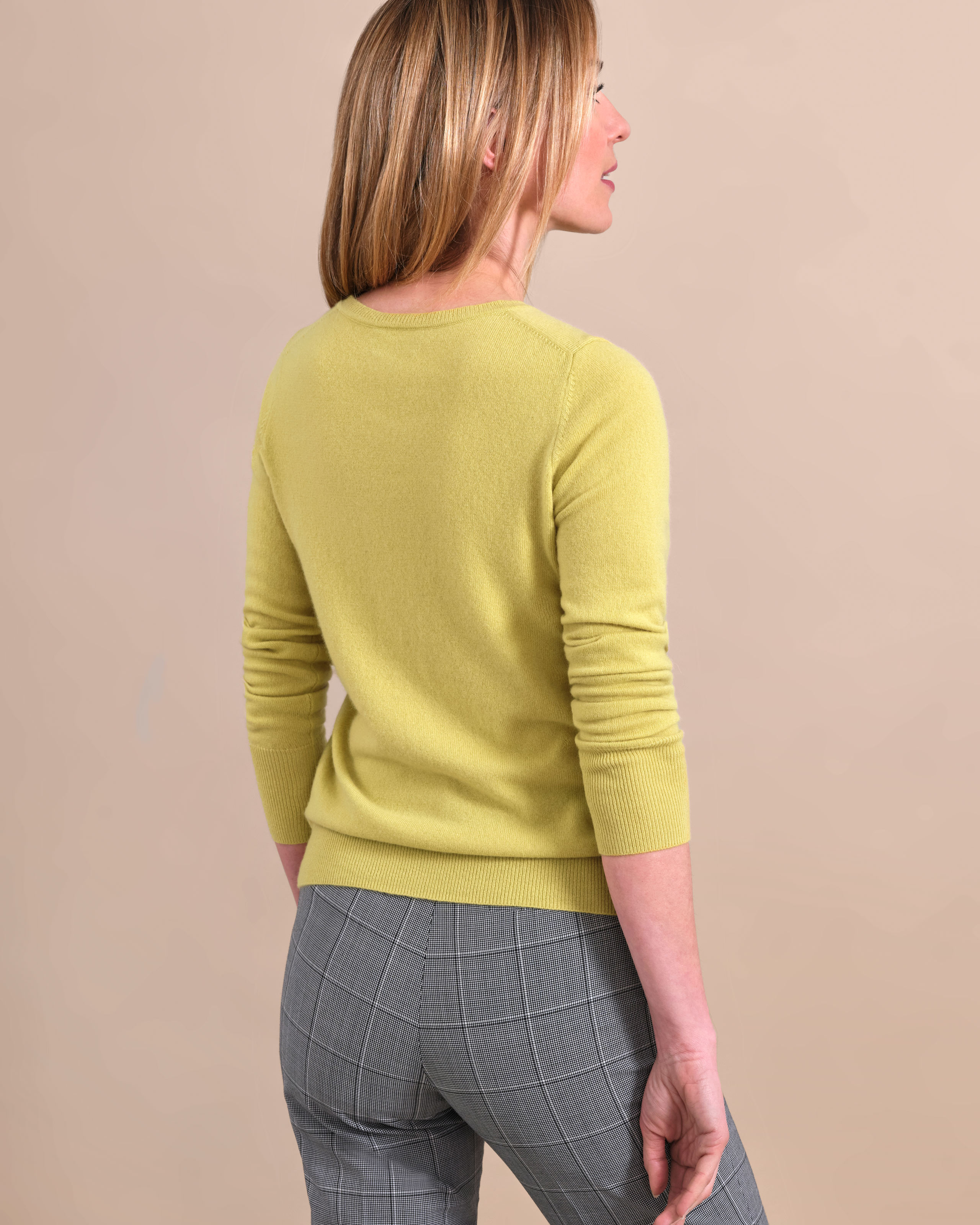 Chartreuse | Cashmere Crew Neck Cardigan | Pure Collection