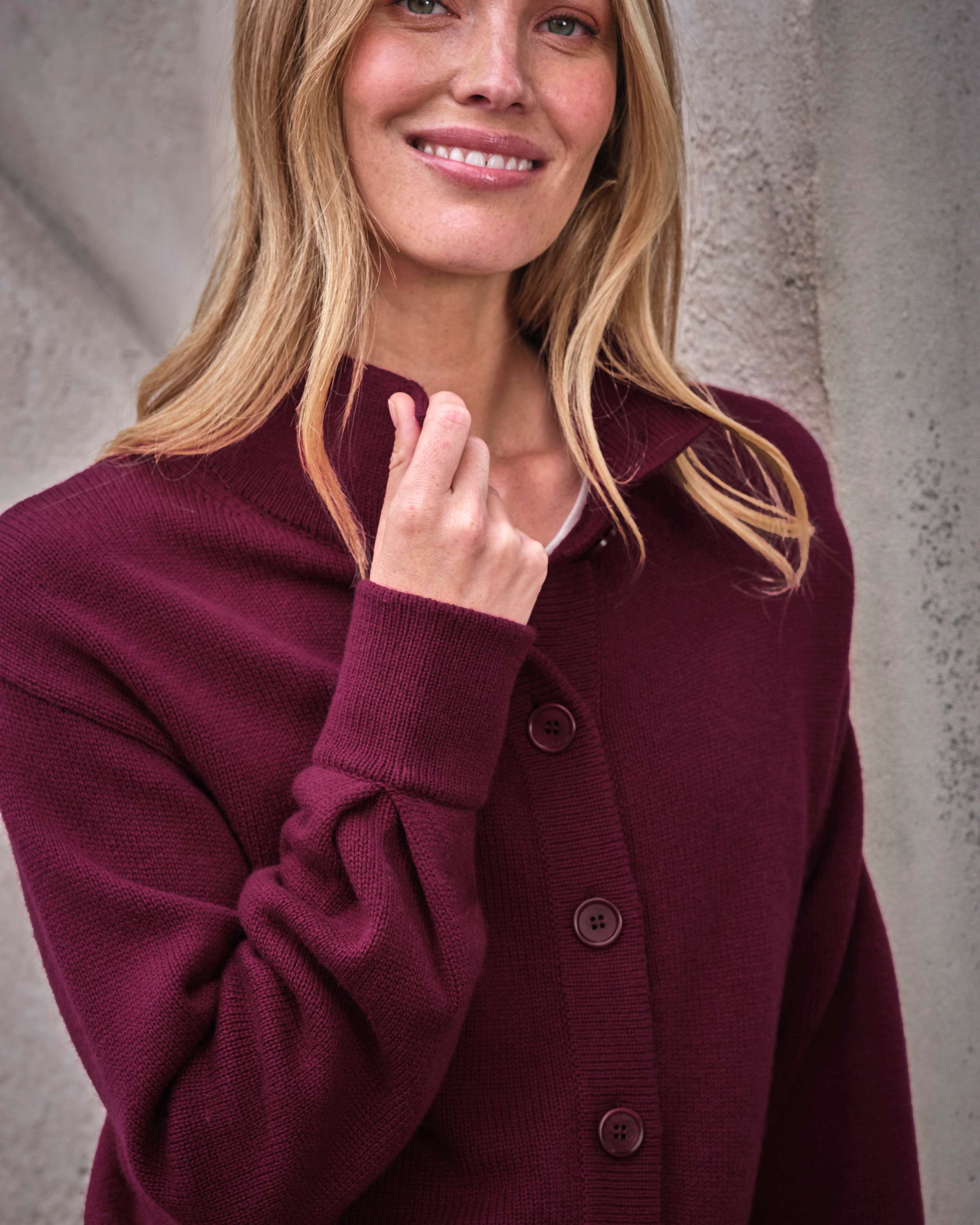 Merlot | Wool Cashmere Funnel Neck Cardigan | Pure Collection