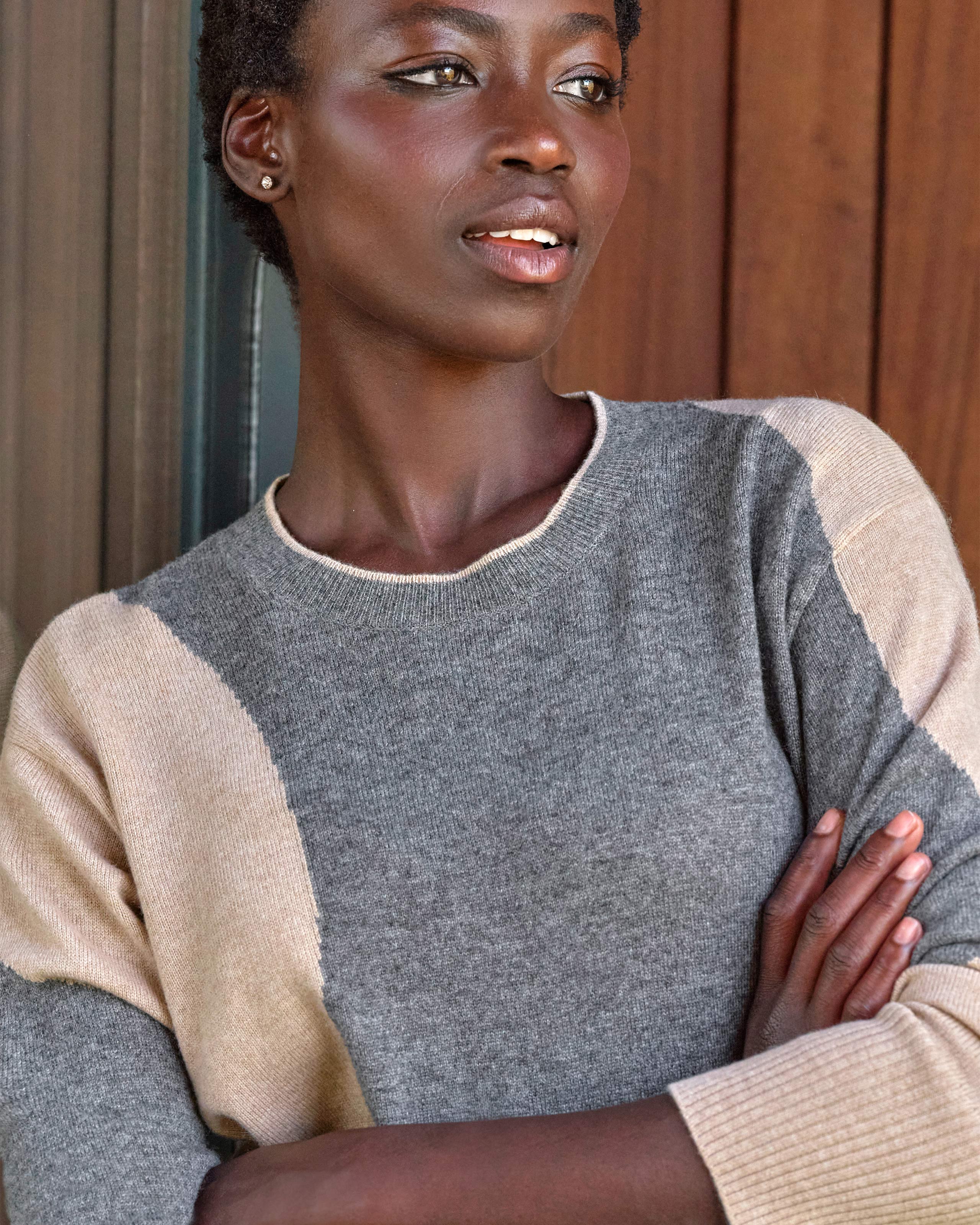Charcoal/Neutral | Cashmere Blend Bi-Colour Patch Intarsia Sweater ...