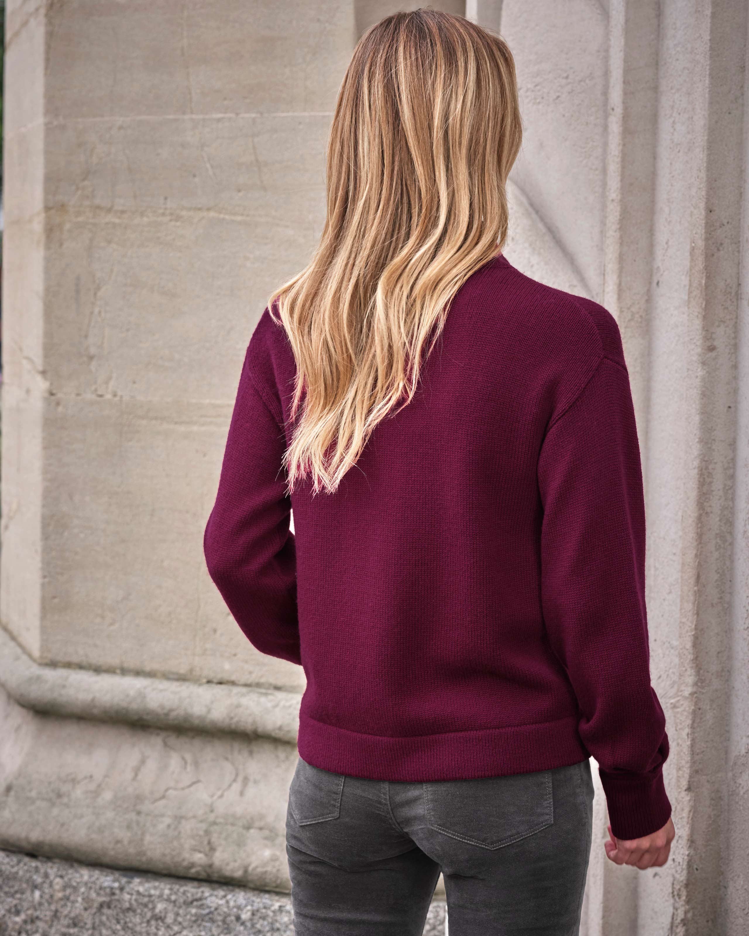 Merlot | Wool Cashmere Funnel Neck Cardigan | Pure Collection