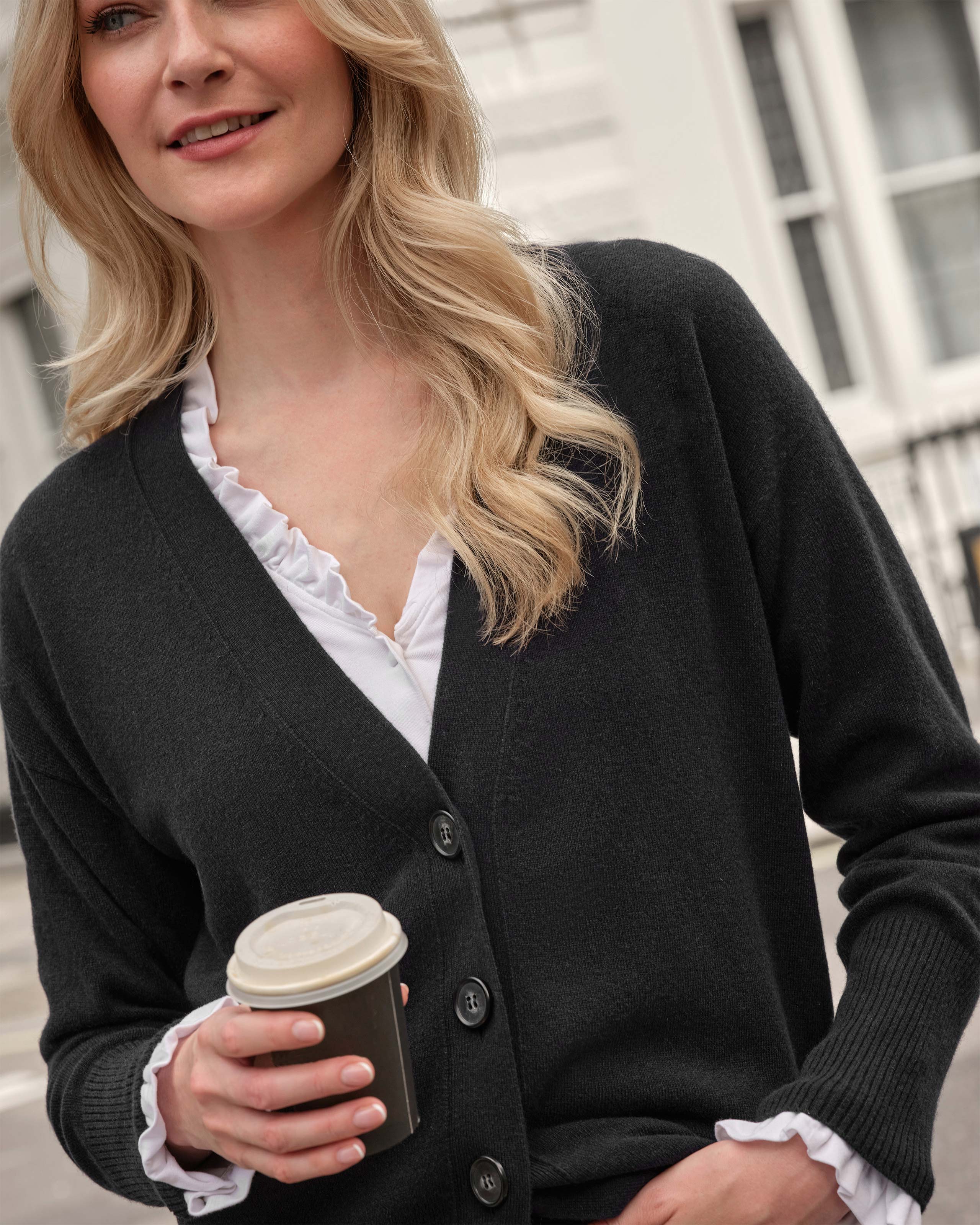 Black | Pure Cashmere Boyfriend Cardigan | Pure Collection