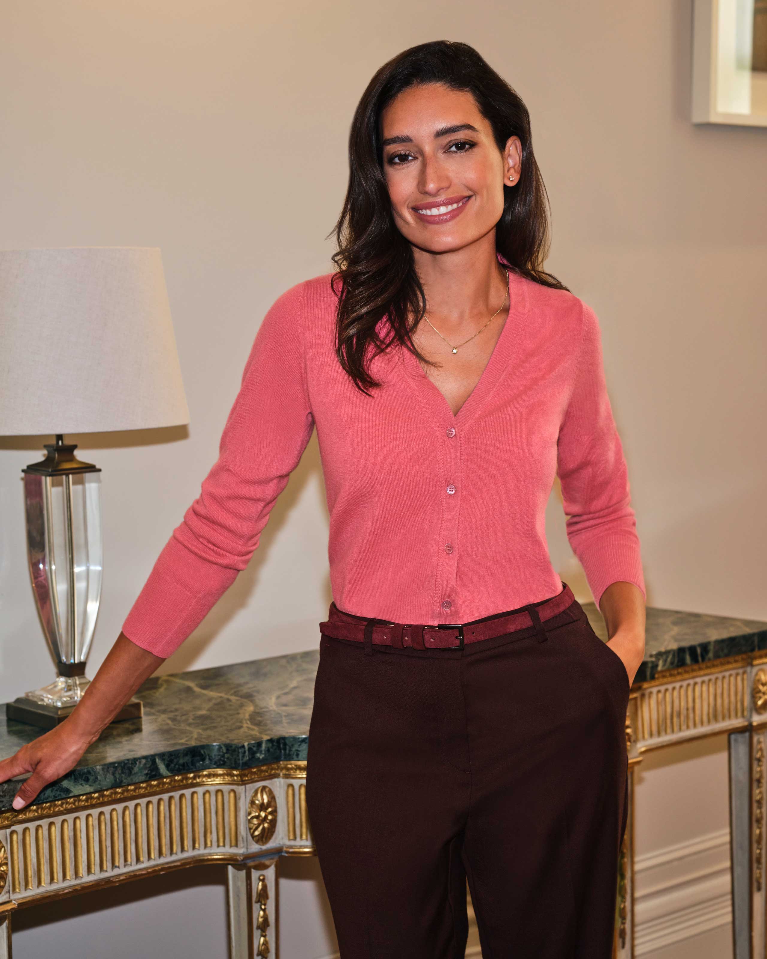 Petal Pink | Cashmere V Neck Cardigan | Pure Collection