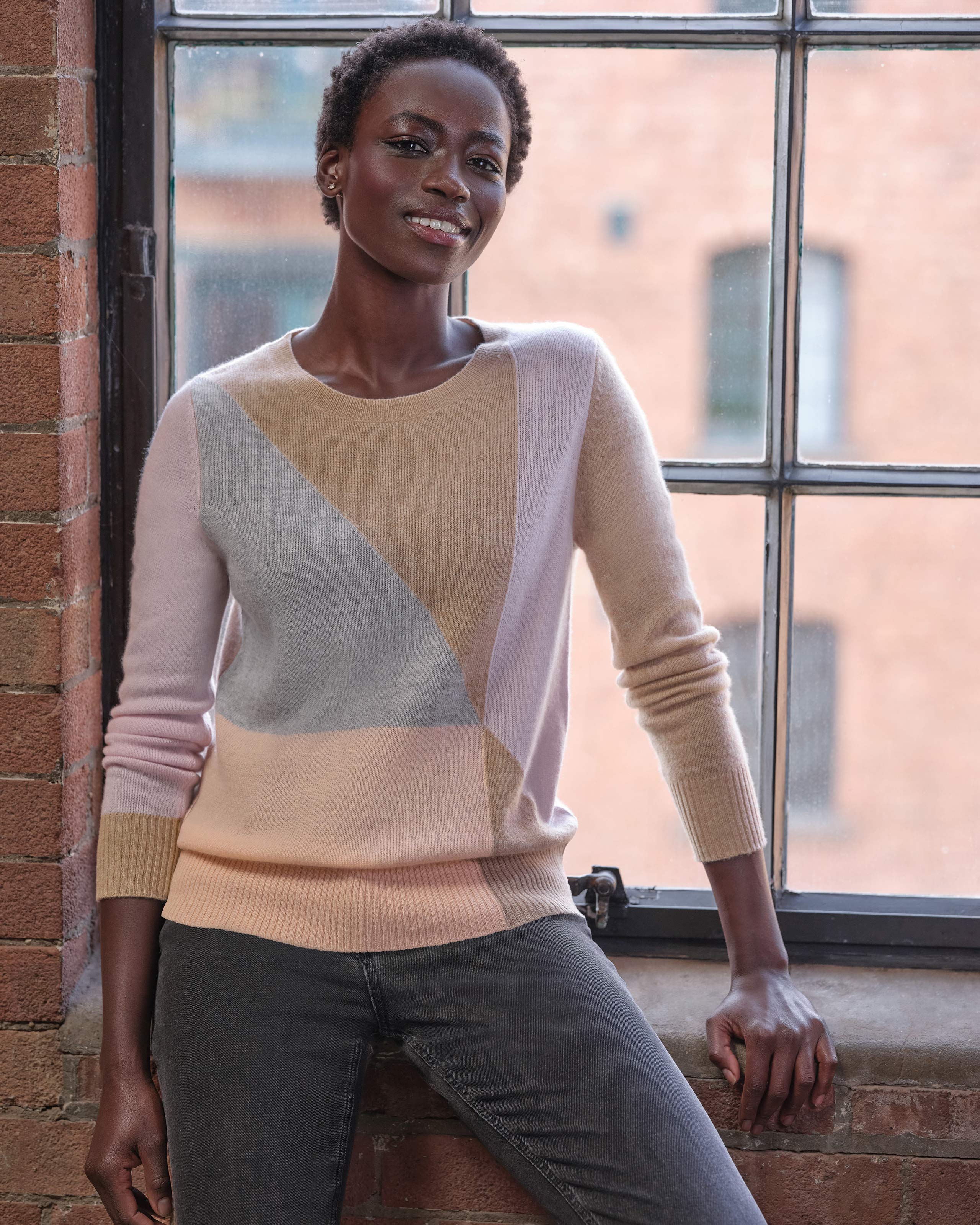 Soft Multi | Gassato Diagonal Intarsia Sweater | Pure Collection