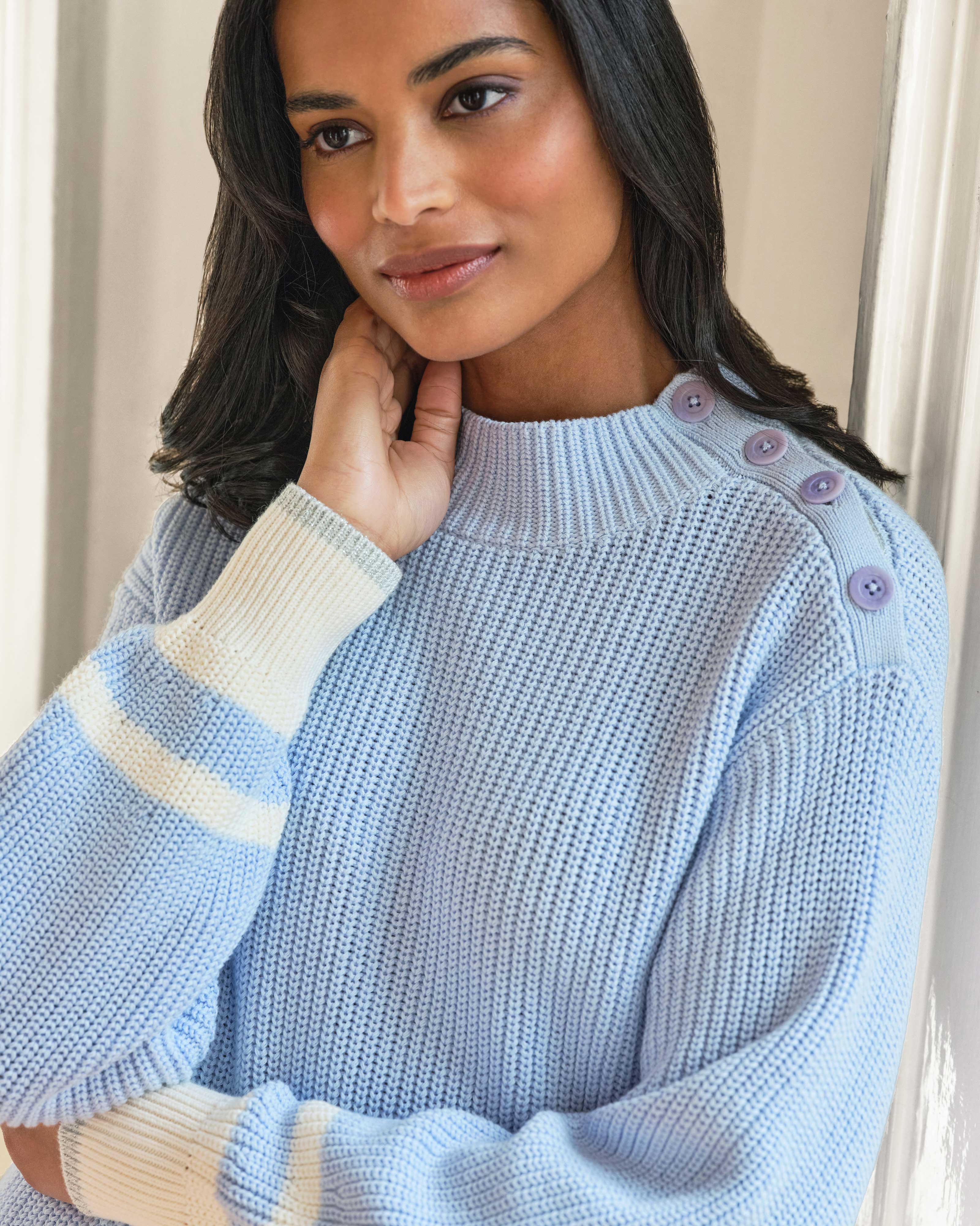 Cloud White Cotton Button Shoulder Sweater Pure Collection