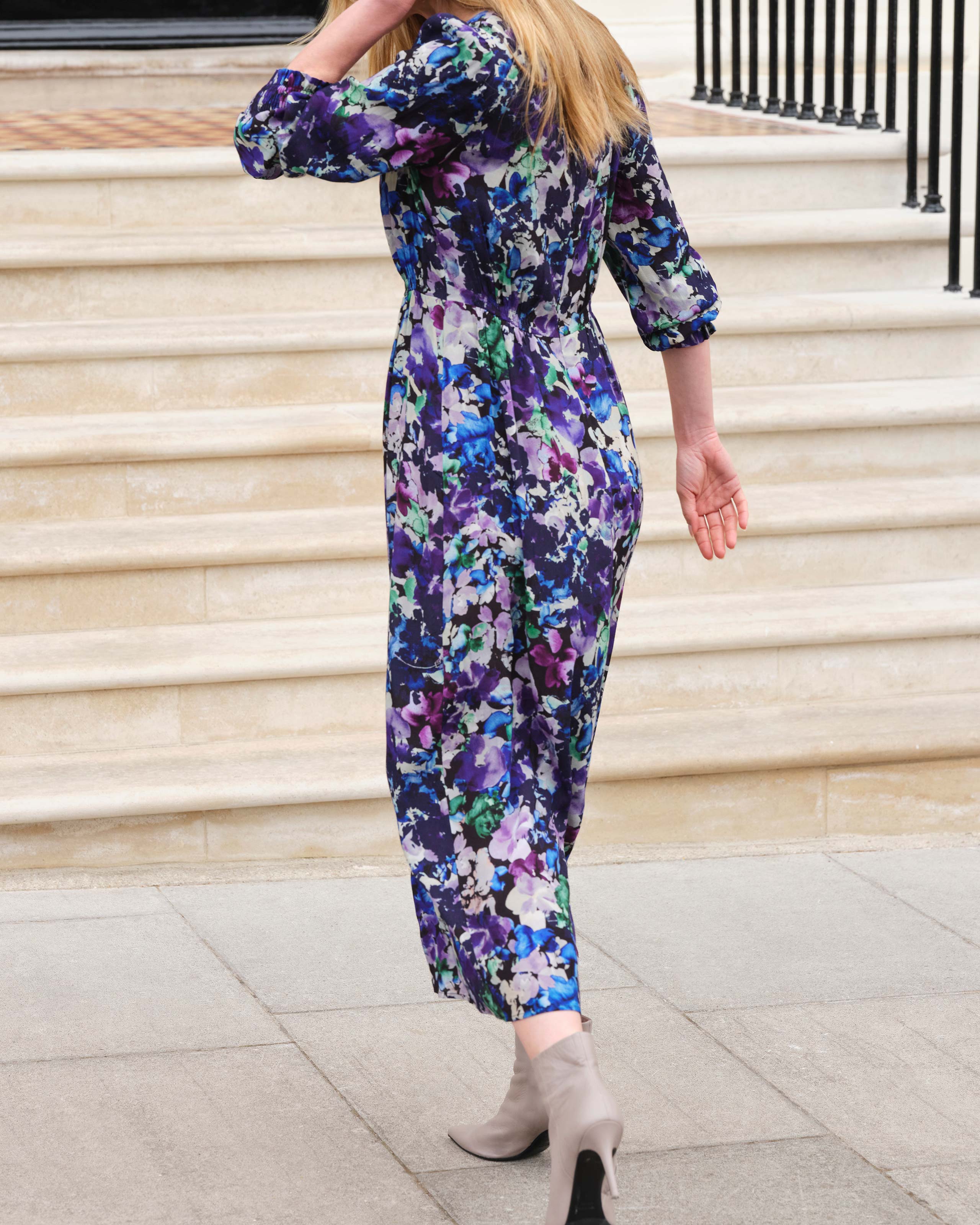 Bloom Print | Shirred Waist Midi Dress | Pure Collection